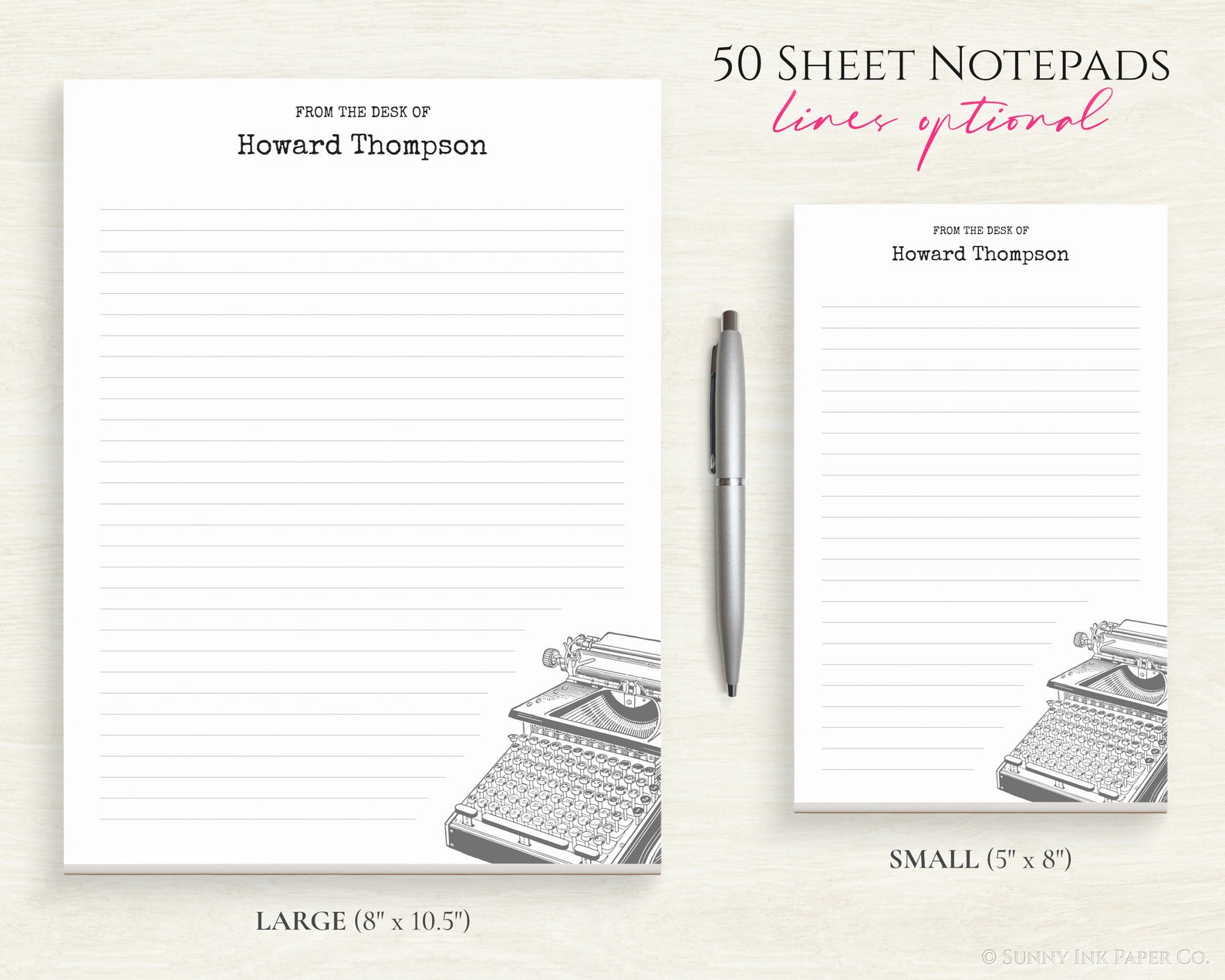 Personalized Vintage Notepad - Typewriter Font Pad - Custom Stationery ...