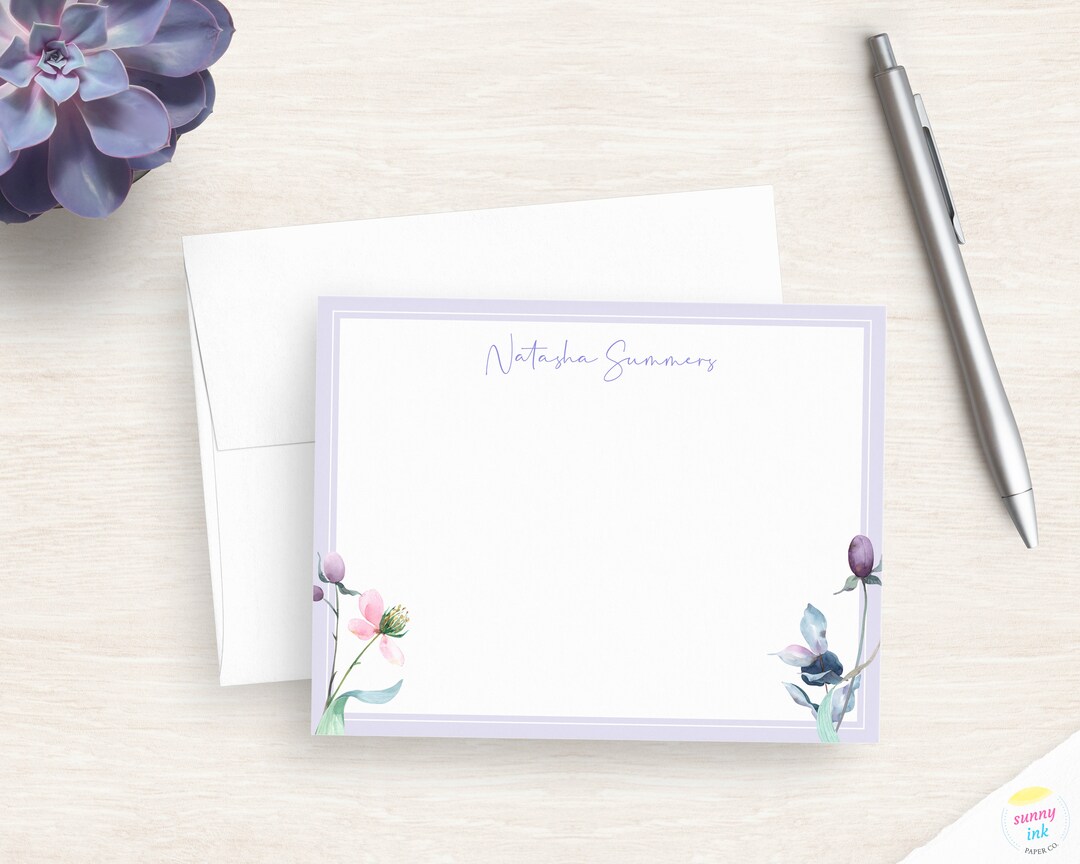 Personalized Floral Card Set - Pretty Custom Flat Note Cards - Women's ...