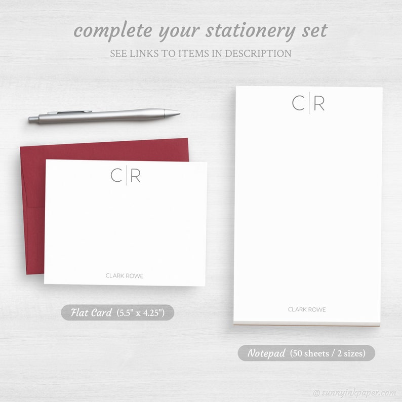 Personalized Note Card Set Thin Line Monogram Personalized | Etsy