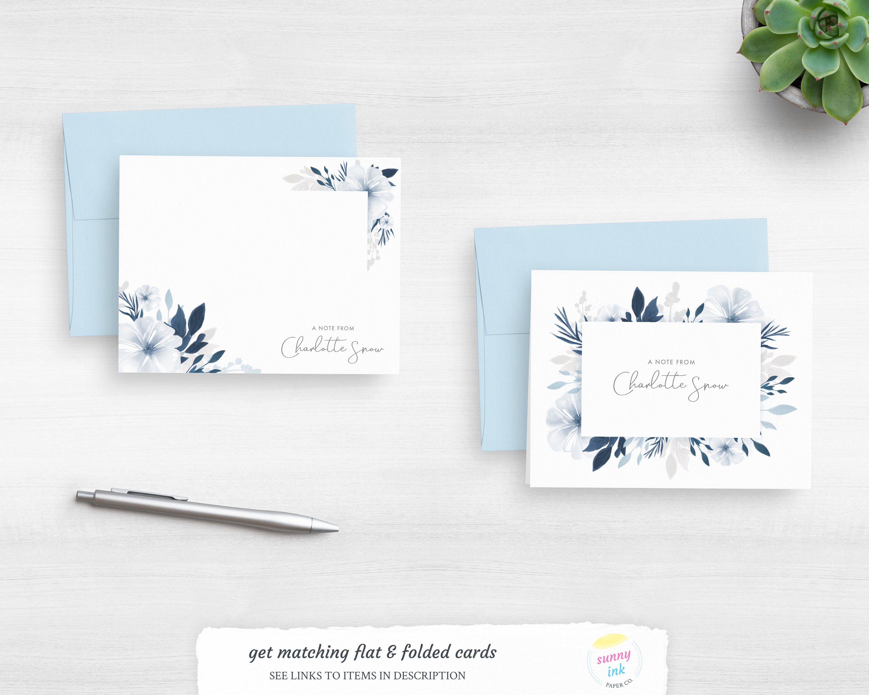 Personalized Floral Notepad - Custom Watercolor Notepad - Blue Floral ...