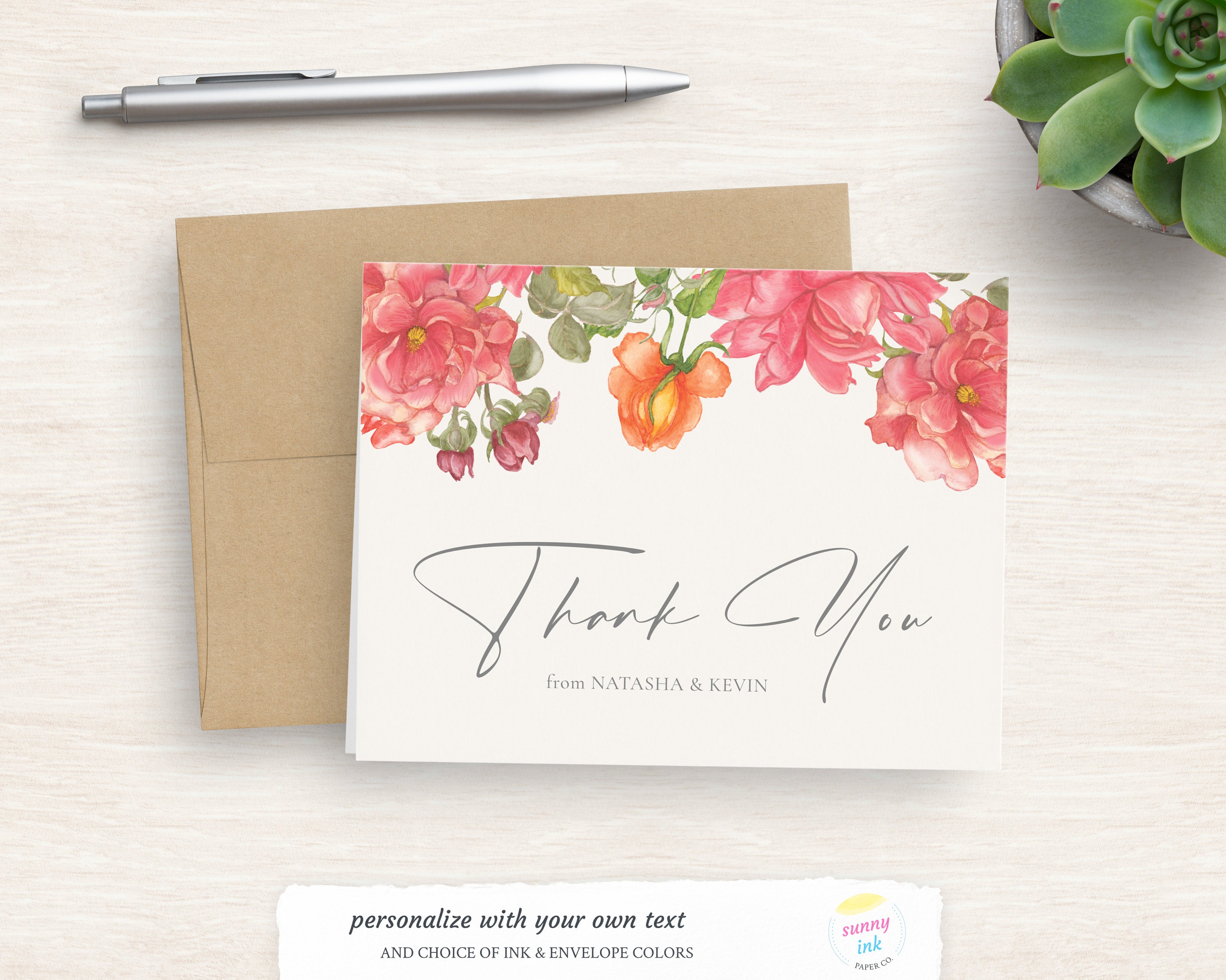 Personalized Flower Thank You Notes - Custom Rose Thank You Cards ...