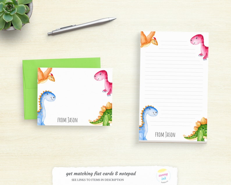 Personalized Dinosaur Note Card Set Cute Customized Folded | Etsy