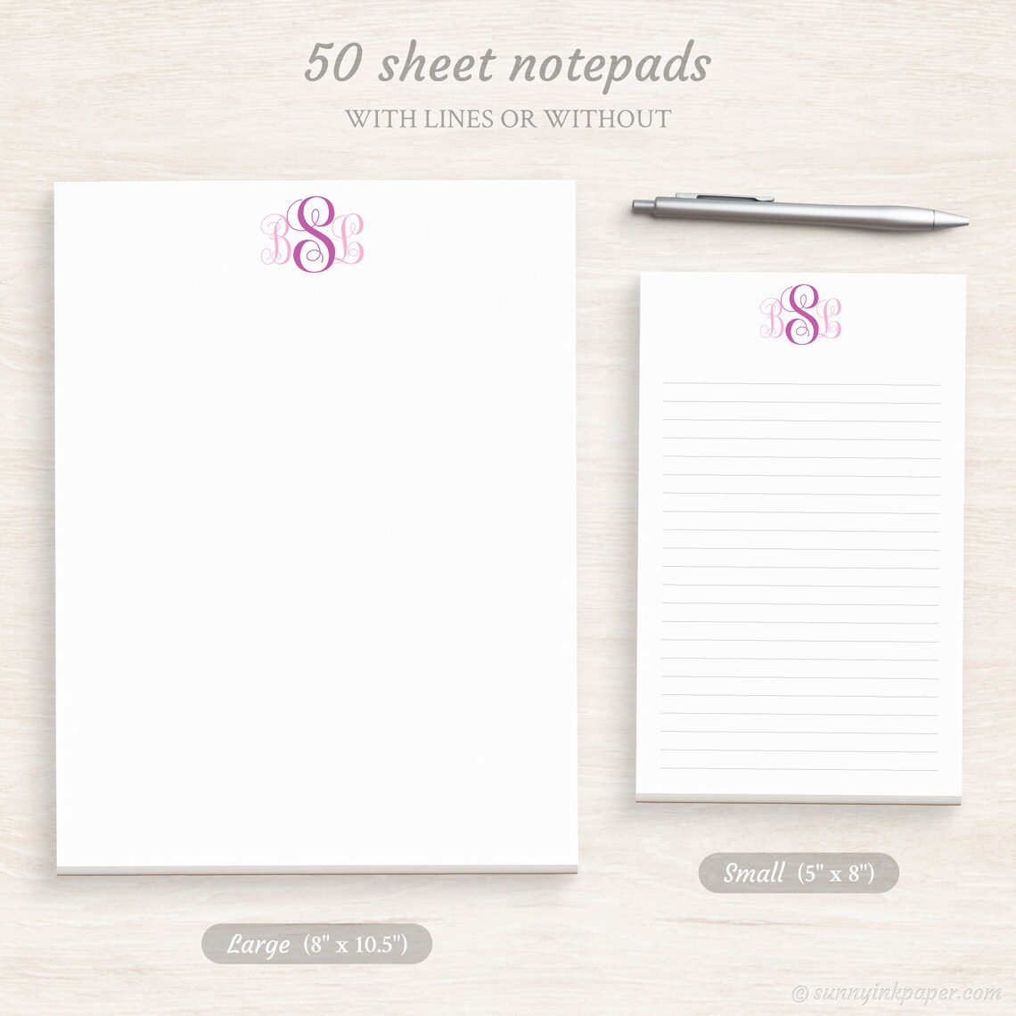 Personalized Vine Monogram Writing Pad Traditional Monogram | Etsy