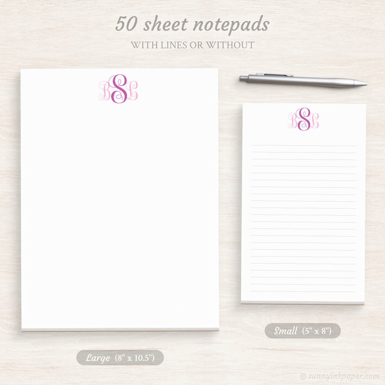 Personalized Vine Monogram Writing Pad - Traditional Monogram Notepad ...