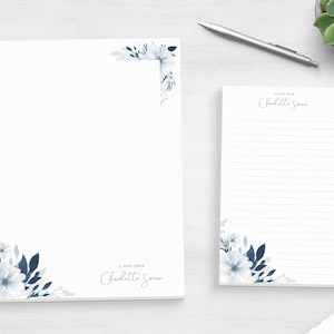 Personalized Floral Notepad - Custom Watercolor Notepad - Blue Floral ...