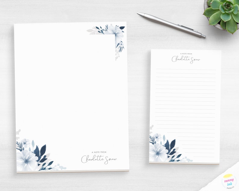 Personalized Floral Notepad - Custom Watercolor Notepad - Blue Floral ...