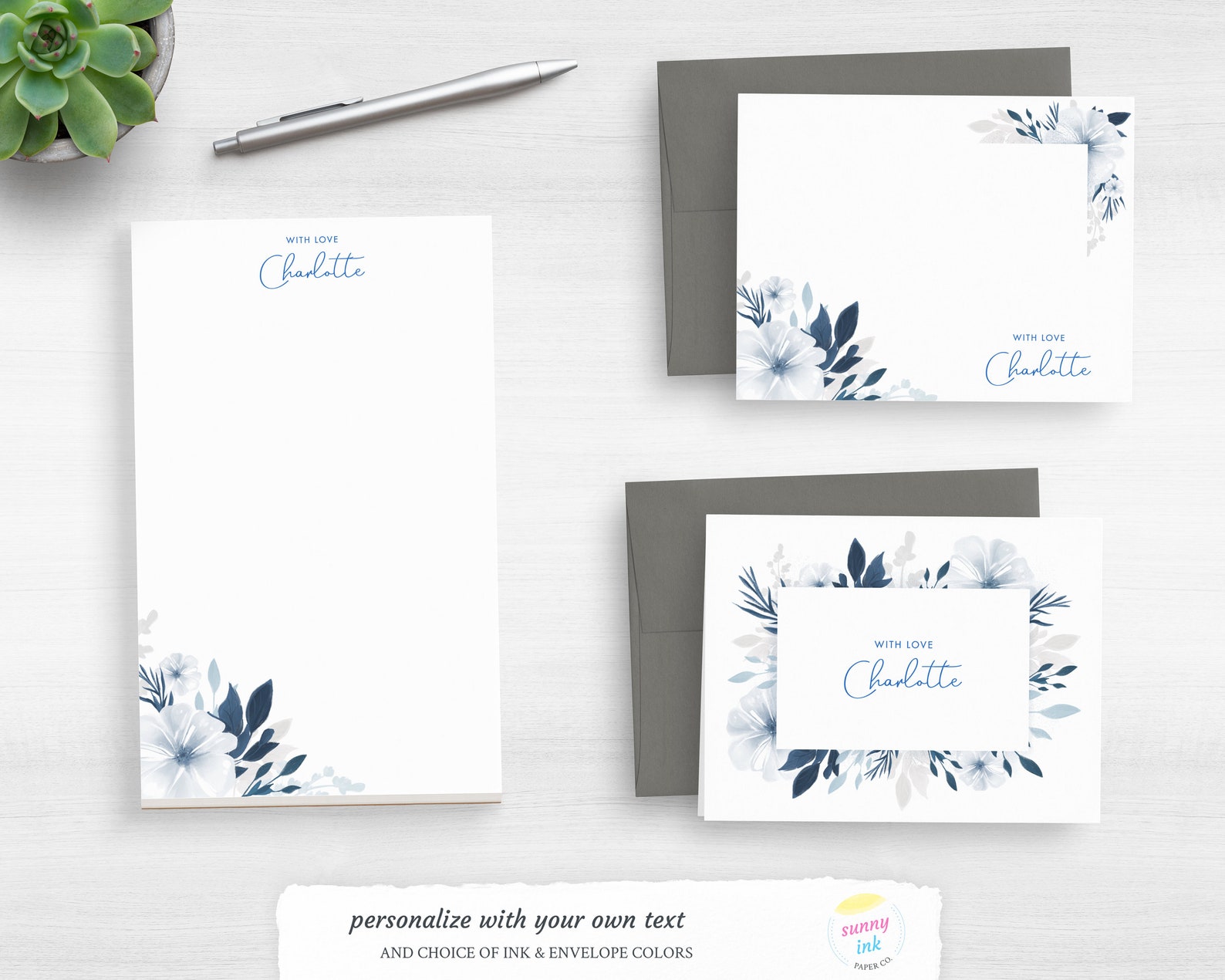 Custom Stationery - Floral Writing Paper - Watercolor Stationery Set ...