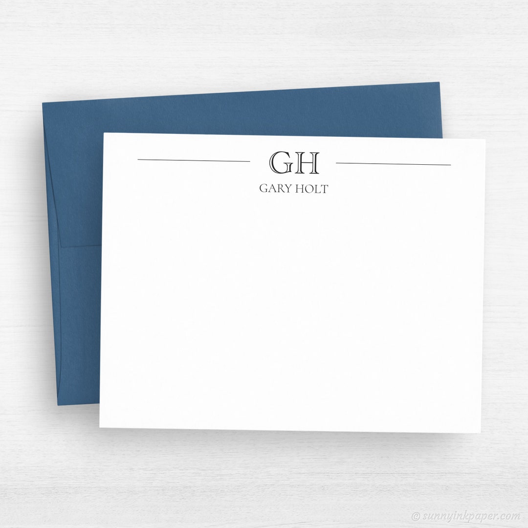 Personalized Stationery Gift - Monogram Cards for Men - Simple Classic ...