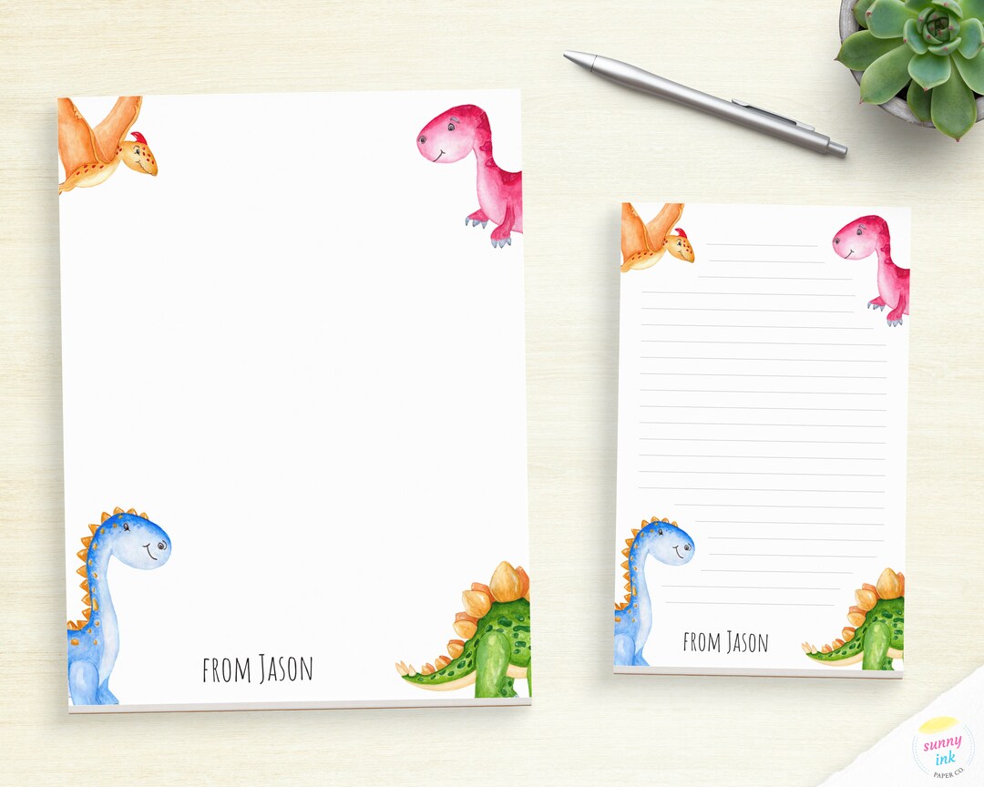 Personalized Writing Paper - Dino Stationery Pad - Customized Notepad ...