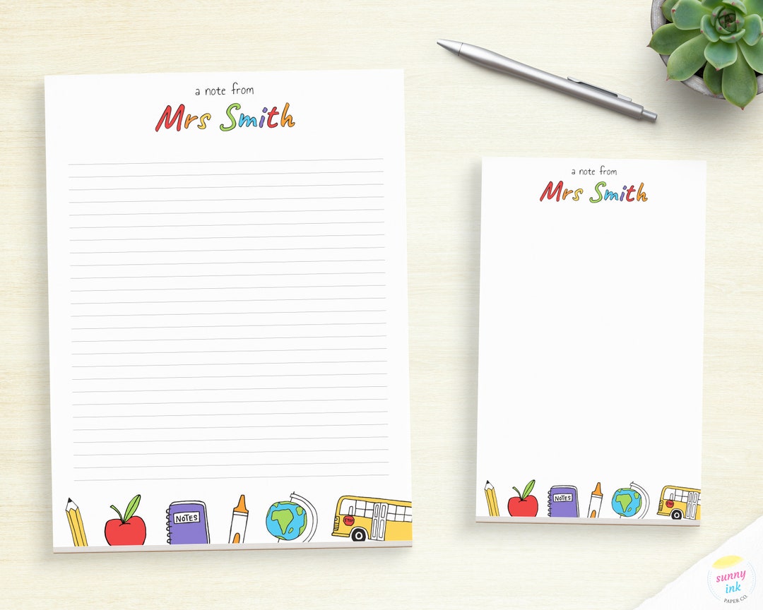 Personalized Teacher Notepad - Customized Middle School Teacher Notepad ...