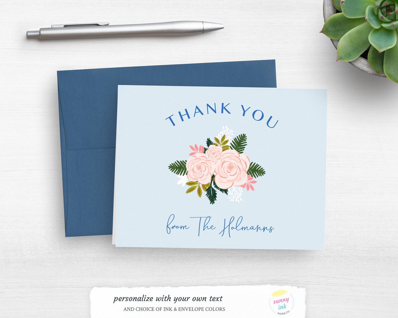 Personalized Thank You Note Cards - Custom Stationery - Pink Roses ...