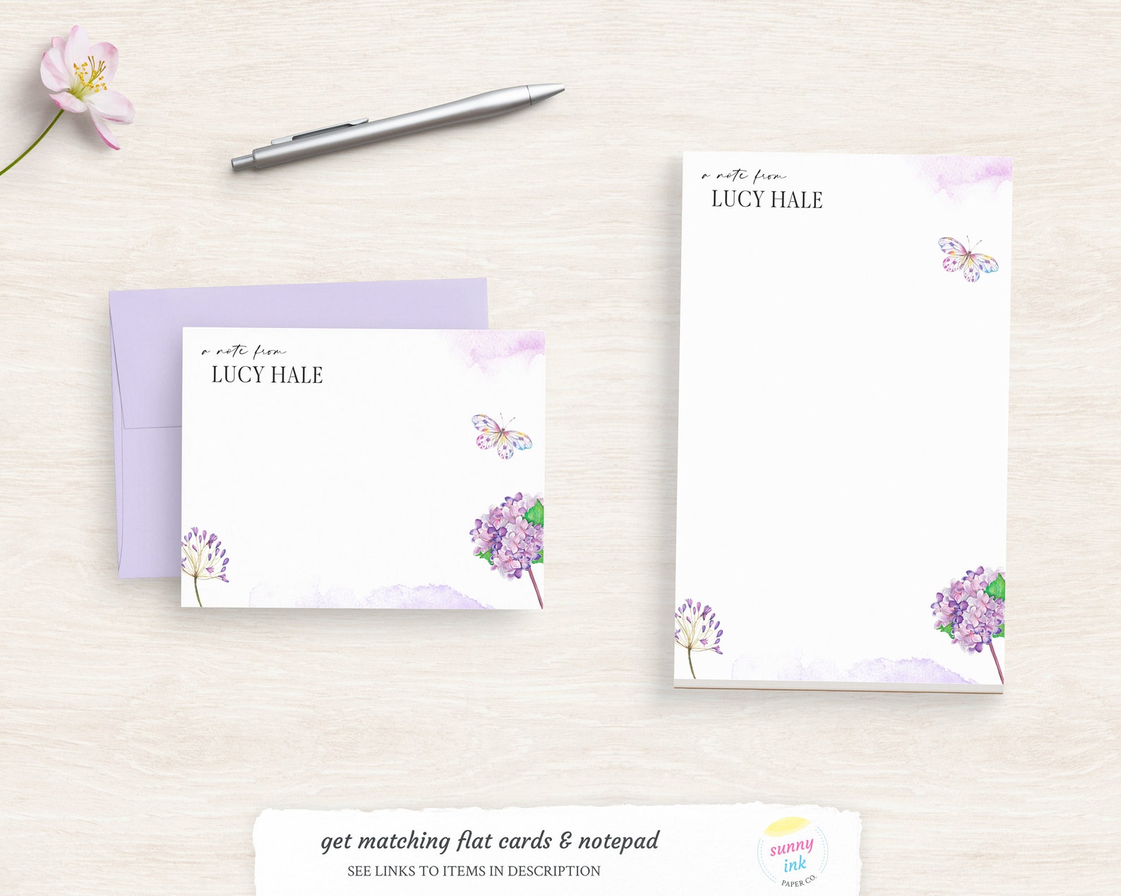 Personalized Note Card Set Hydrangea Stationery Customized - Etsy