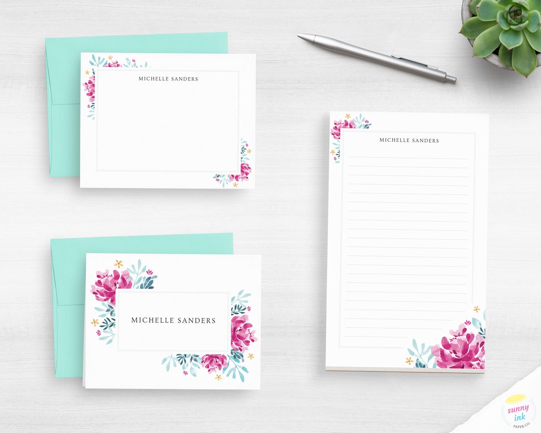 Watercolor Floral Stationery - Personalized Writing Paper Set - Pretty ...
