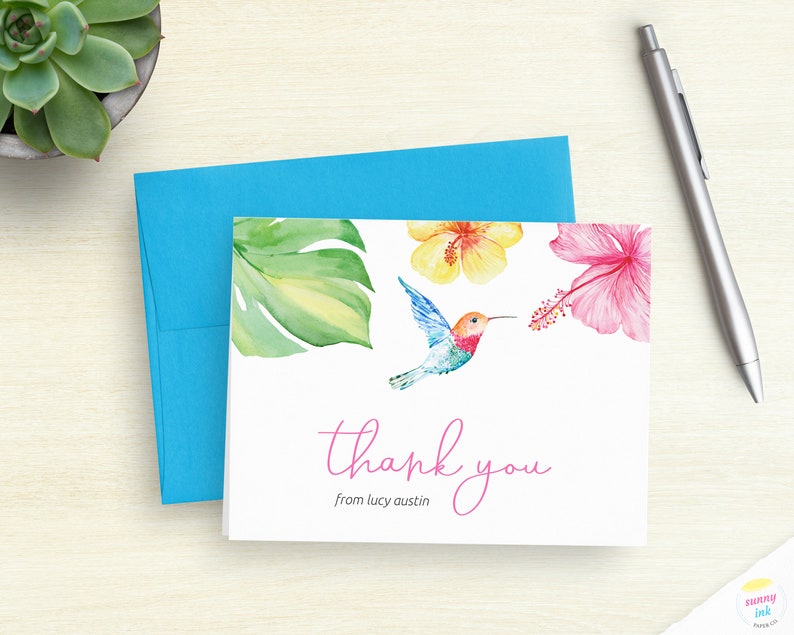 Customized Thank You Card - Tropical Flowers Thank You Note ...