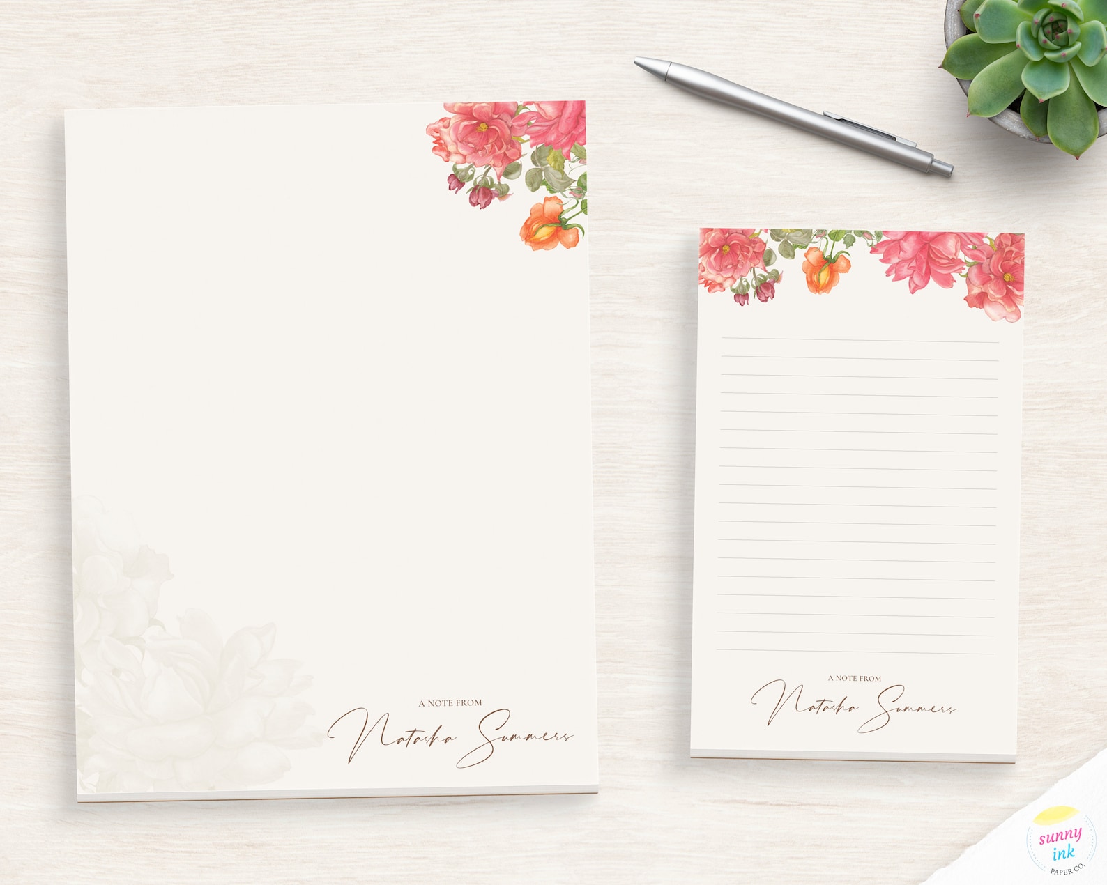 Personalized Floral Notepad Custom Rose Flower Notepad - Etsy