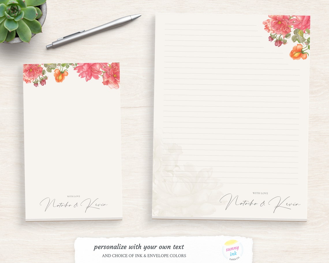 Personalized Floral Notepad Custom Rose Flower Notepad | Etsy