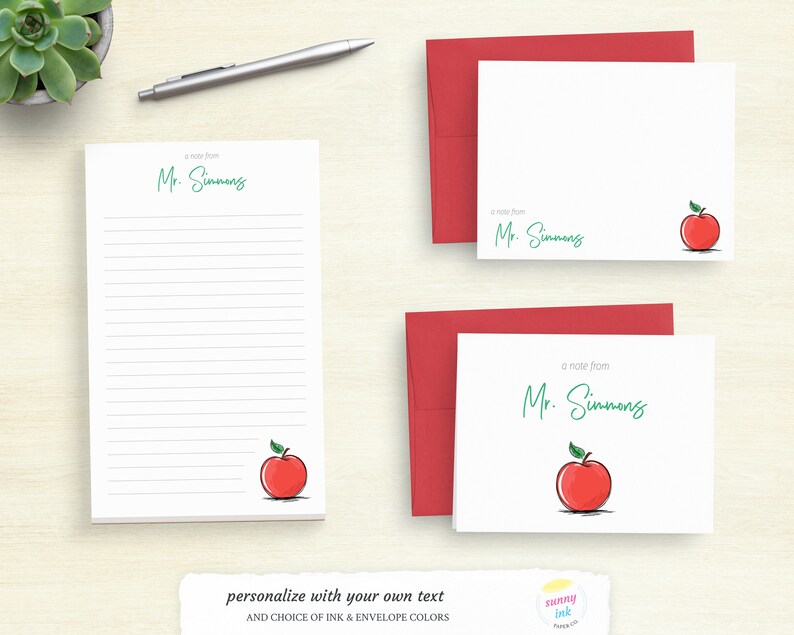 Personalized Teacher Stationery - Customized Apple Stationery Set ...