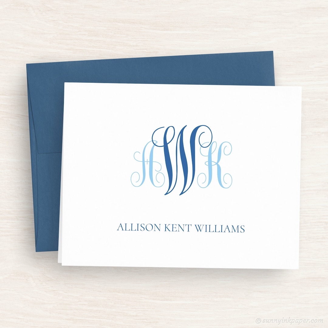 Personalized Monogram Stationery - Classic Monogram - Customized Folded ...