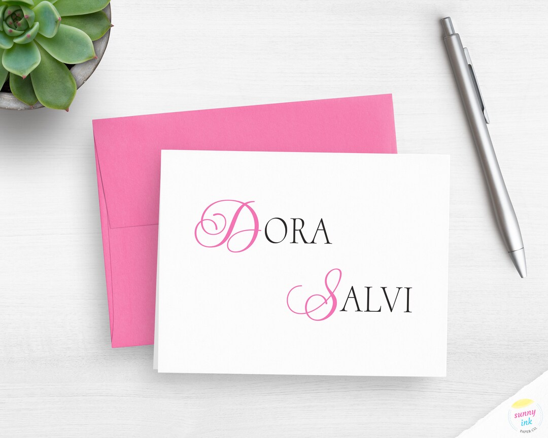 Personalized Monogram Note Card Set Women's Stationery Custom Folded ...