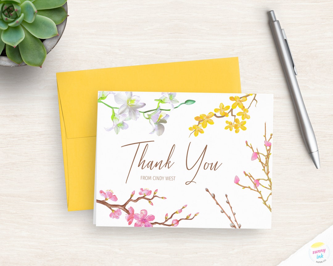 Personalized Thank You Note - Spring Flower Design - Custom Thank You ...