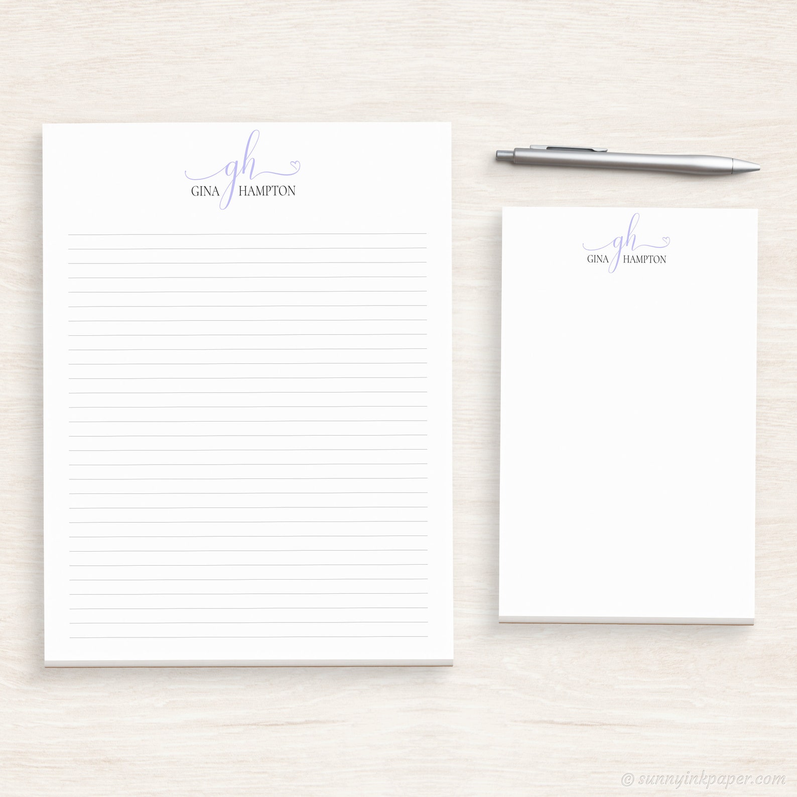 Personalized Writing Pad - Charming Heart Monogram Notepad - Feminine ...