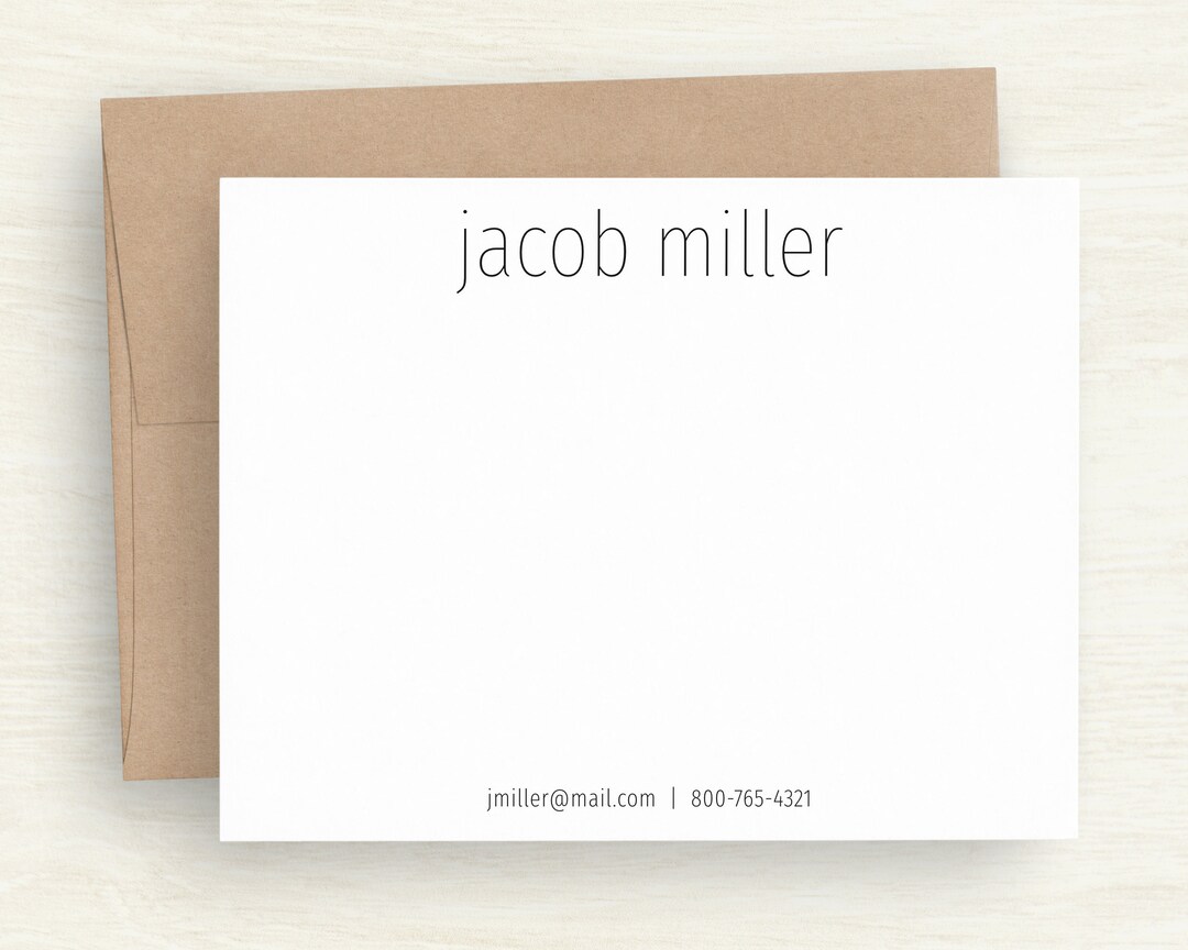 Personalized Note Card Set Classic Hairline Stationery Custom Flat Note ...