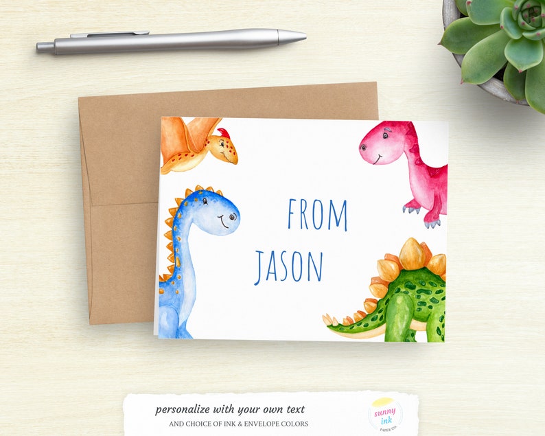 Personalized Dinosaur Note Card Set Cute Customized Folded | Etsy