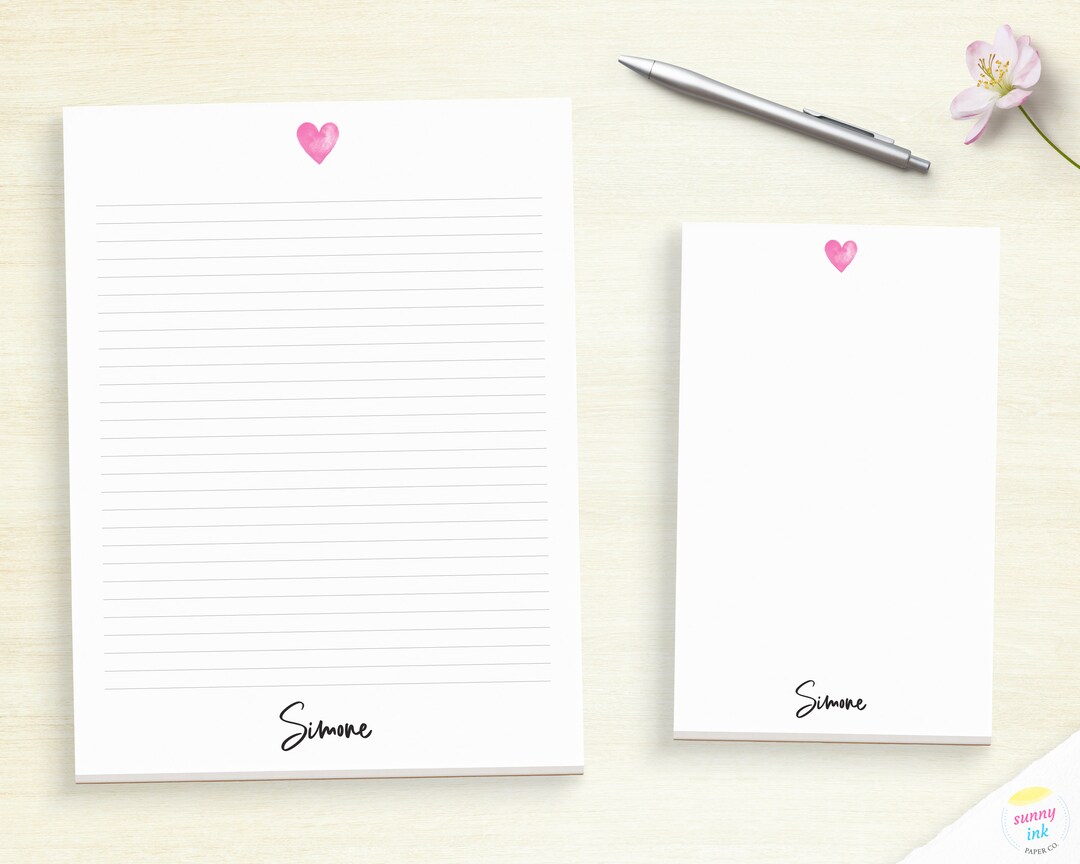 Personalized Writing Pad - Lovely Heart Notepad - Beautiful Girl's ...