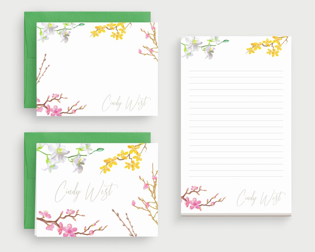 Personalized Stationery - Spring Flower Writing Paper Set - Customized ...