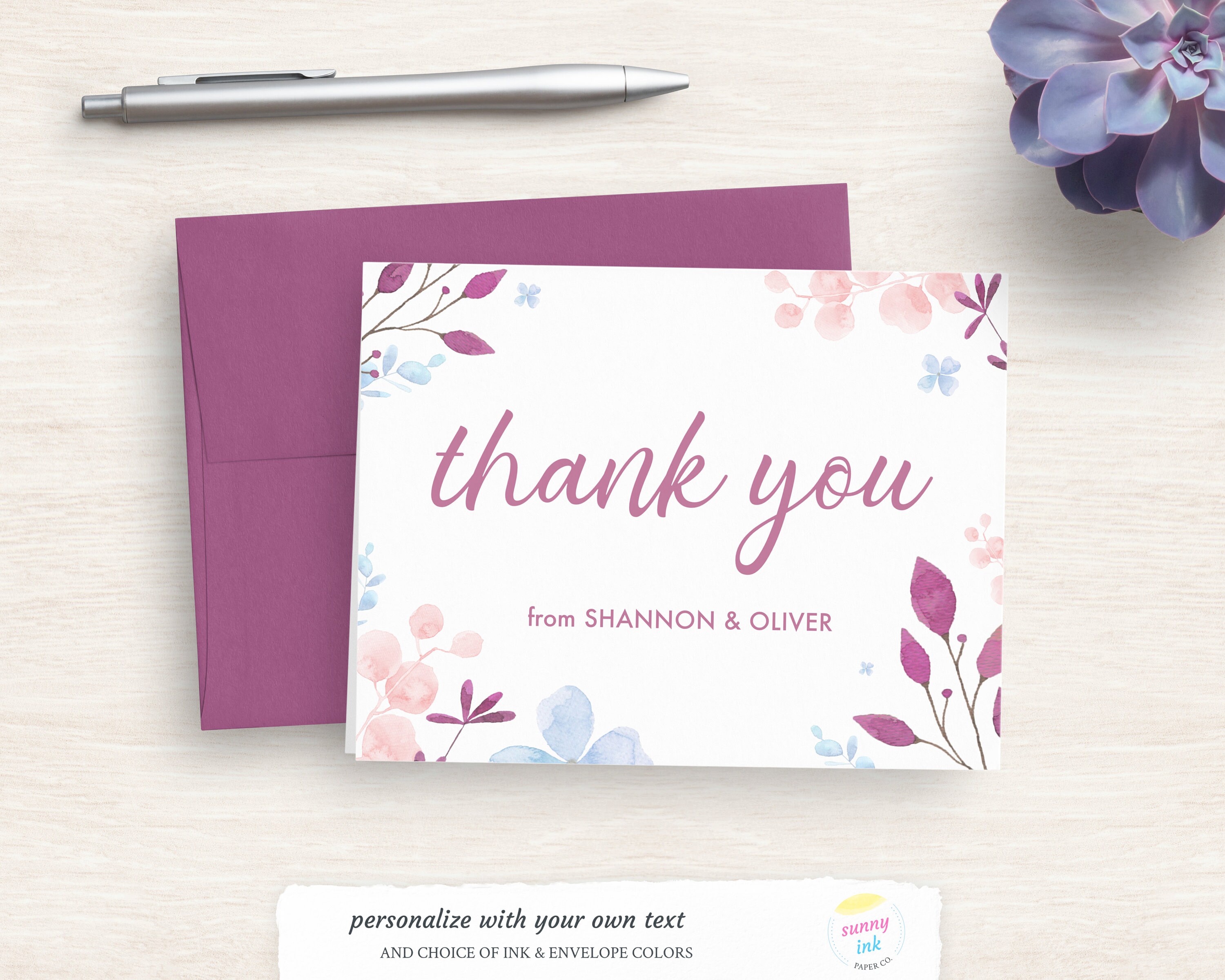 Personalized Floral Thank You Notes Custom Watercolor Thank - Etsy 日本