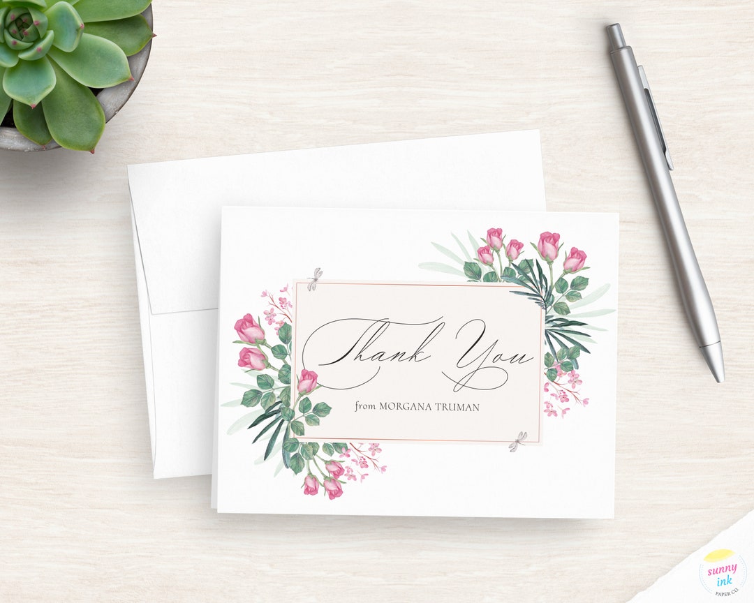 Personalized Thank You Note Cards - Wedding Thank You Notes - Pink ...