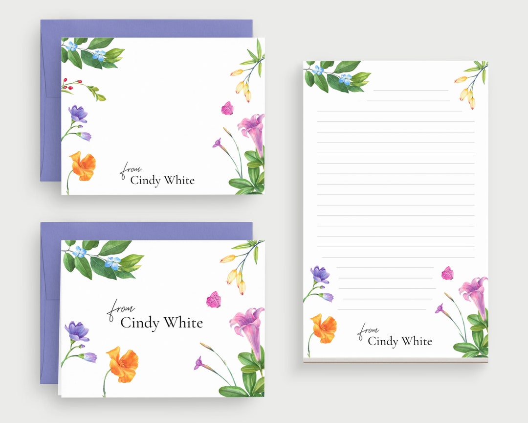 Personalized Stationery - Spring Flowers Writing Paper - Customized ...