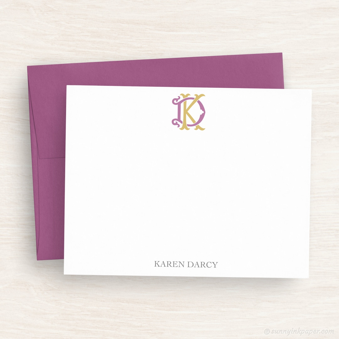 Personalized Monogram Card Set - Custom Thank You Flat Note Cards ...