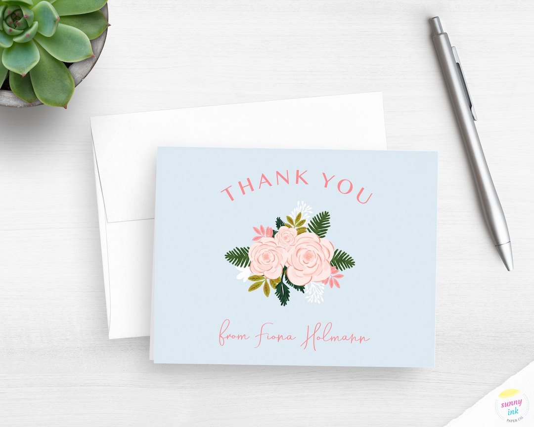 Personalized Thank You Note Cards - Custom Stationery - Pink Roses ...