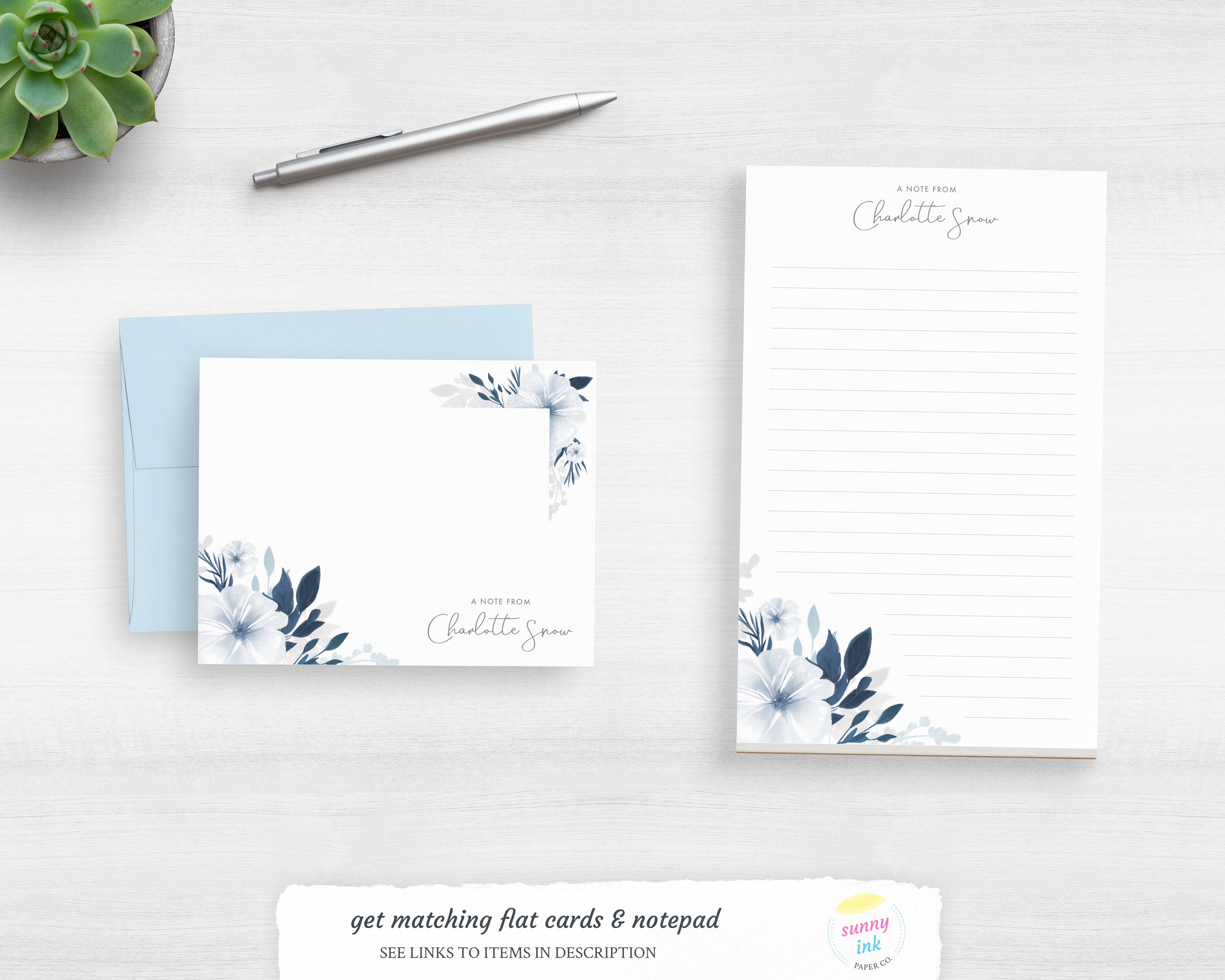 Floral Note Cards Personalized Cards Watercolor Folded | Etsy