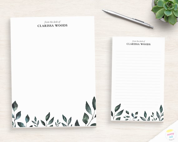 Personalized Leaf Notepad Custom Watercolor Notepad Floral | Etsy