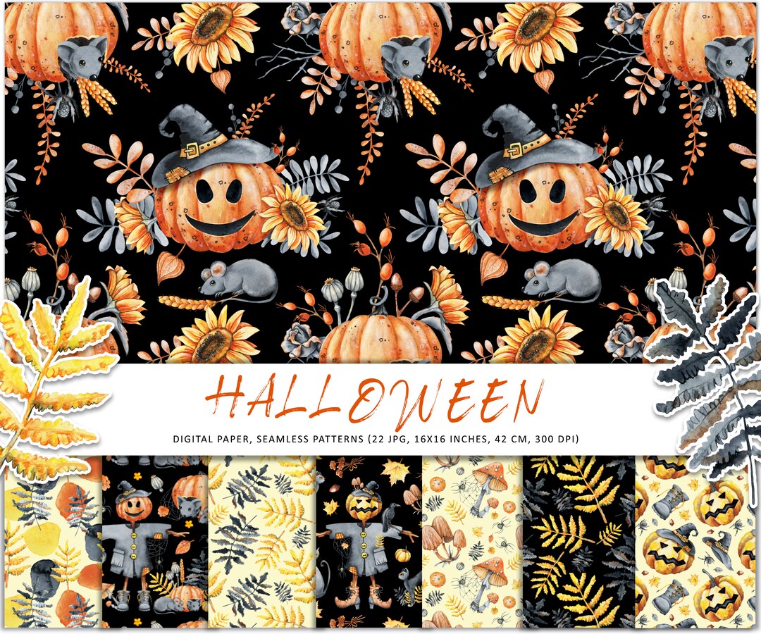 Halloween Digital Paper Watercolor Seamless Patterns Set - Etsy