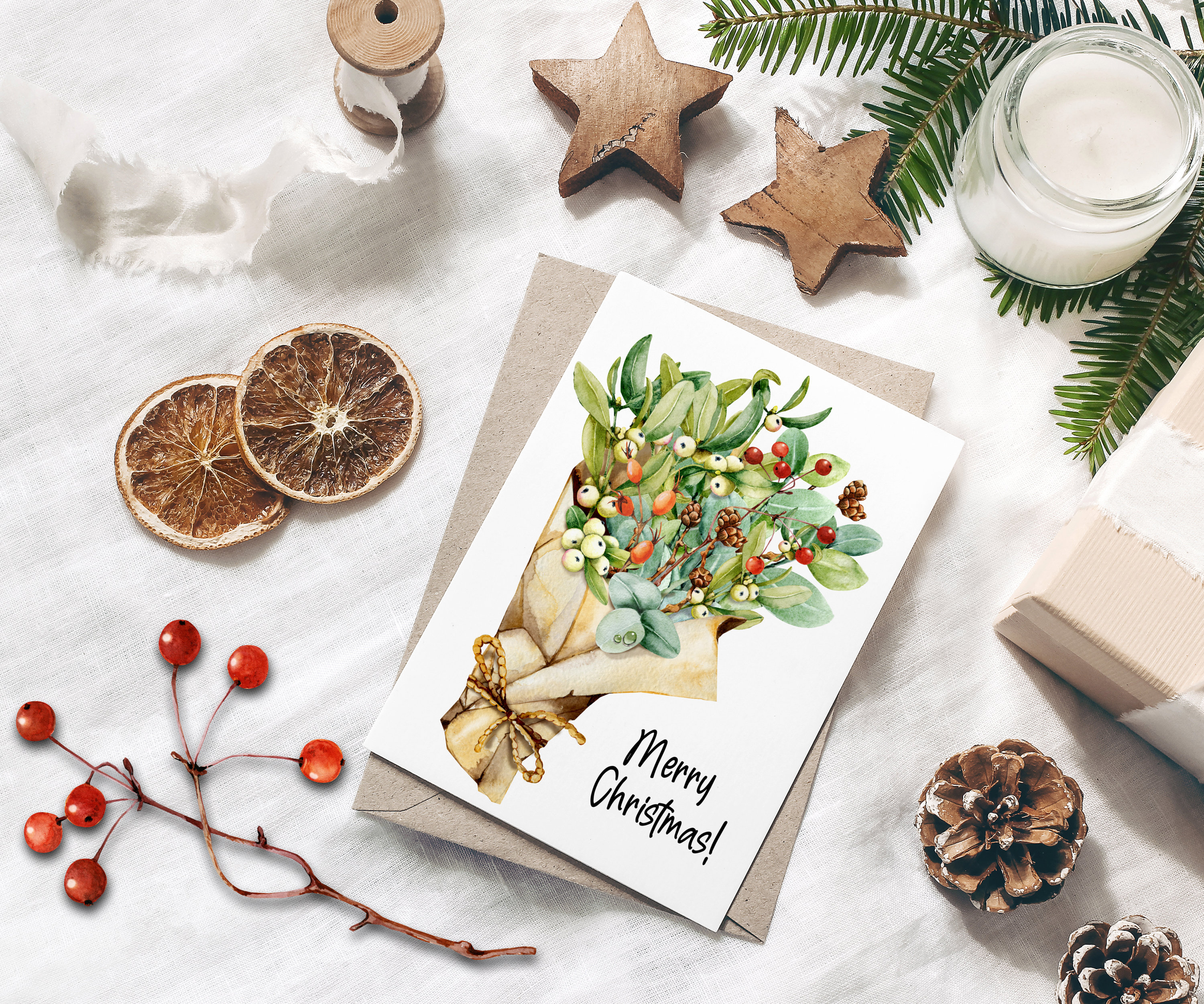 Christmas Greenery Clipart Watercolor Winter Bouquet With | Etsy