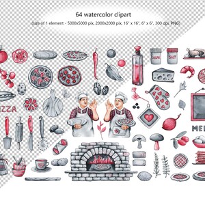 Cook Chef, Pizza Watercolor Clipart, Kitchen Oven, Digital Paper With ...