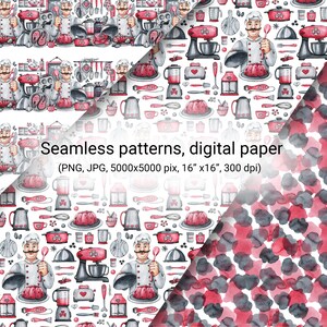 Chef Cook, Baker, Culinary Chef, Seamless Digital Paper Set, Kitchen ...