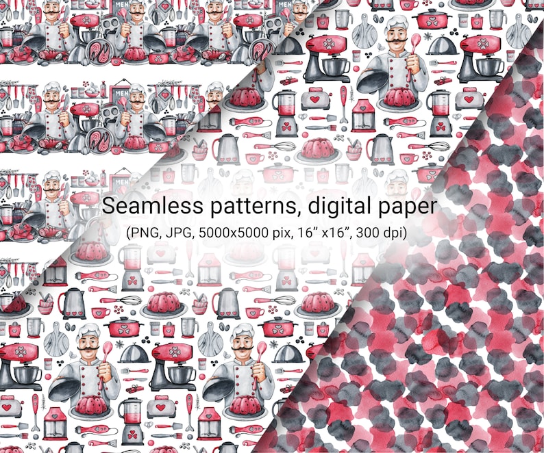Chef Cook Baker Culinary Chef Seamless Digital Paper Set - Etsy