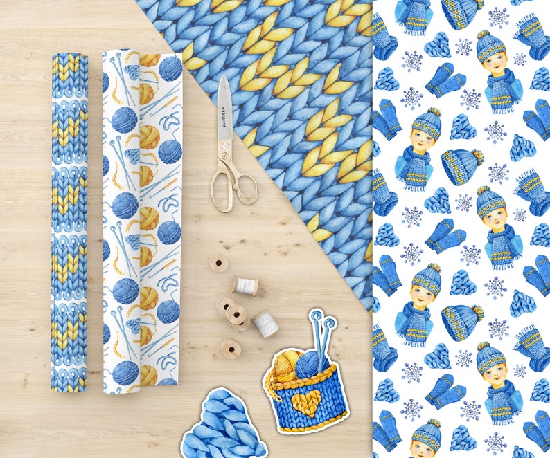 Knitting Digital Paper Watercolor Winter Seamless Patterns | Etsy