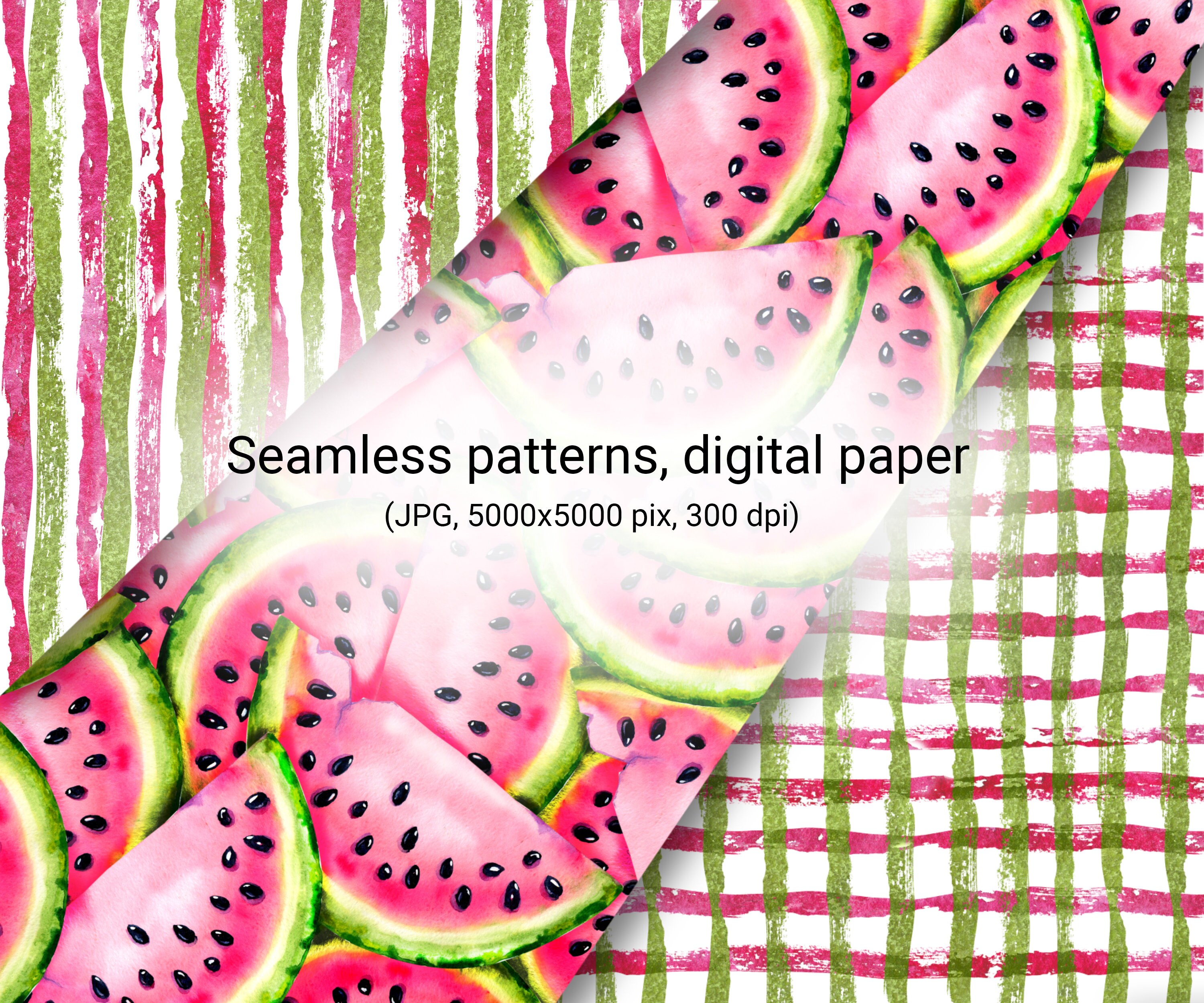 Watercolor Watermelon Digital Paper Tropical Fruit Seamless - Etsy