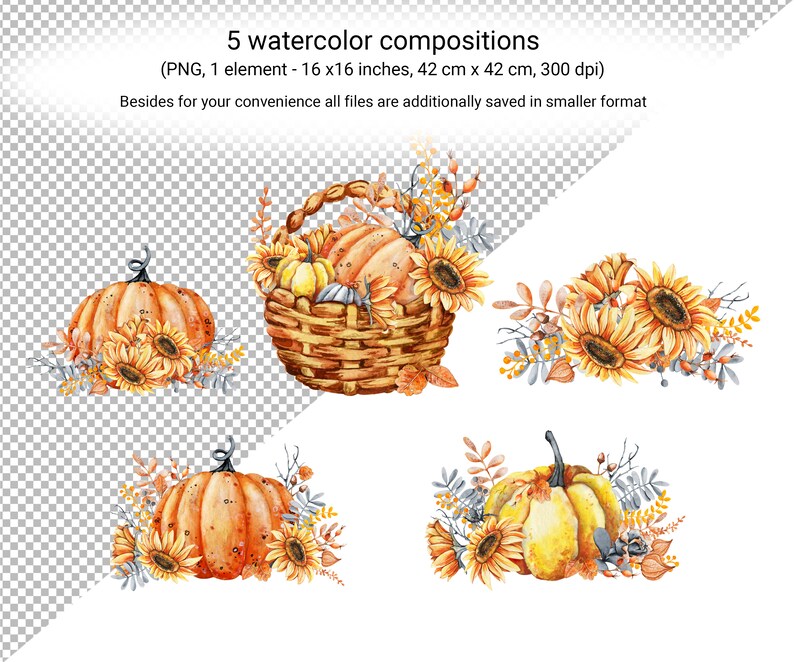 Watercolor Autumn Clipart Digital Greeting Card Thanksgiving - Etsy