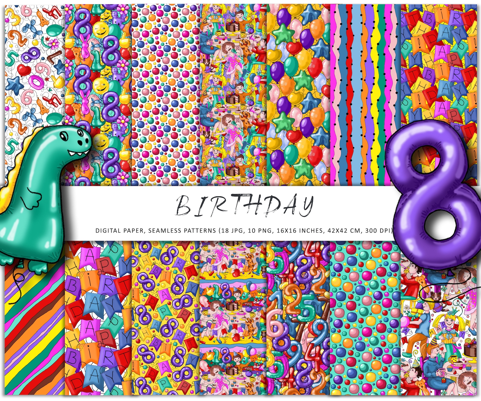 Children's Birthday 8 Years Bright Colorful Design Clipart - Etsy