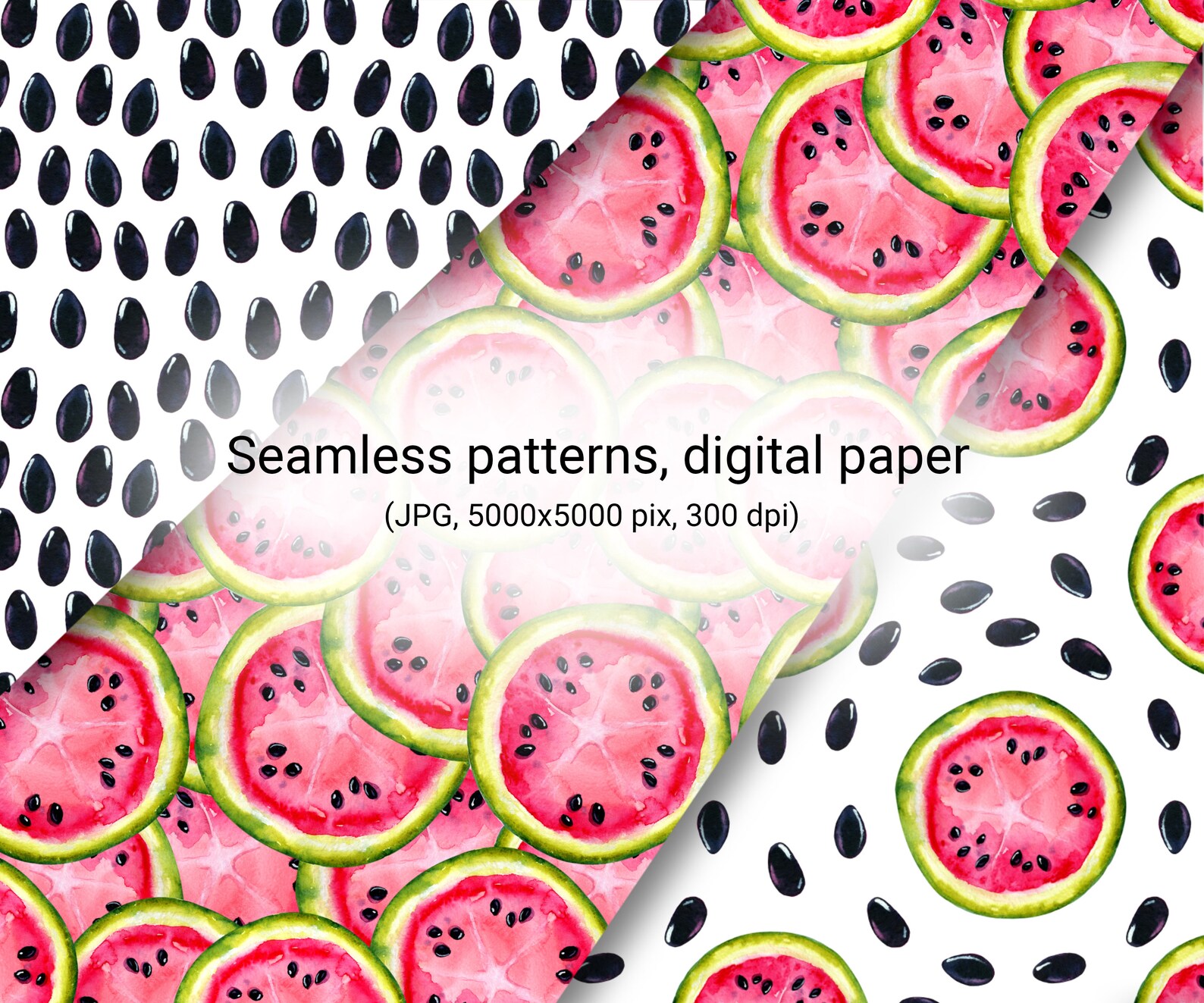 Watercolor Watermelon Digital Paper Tropical Fruit Seamless - Etsy