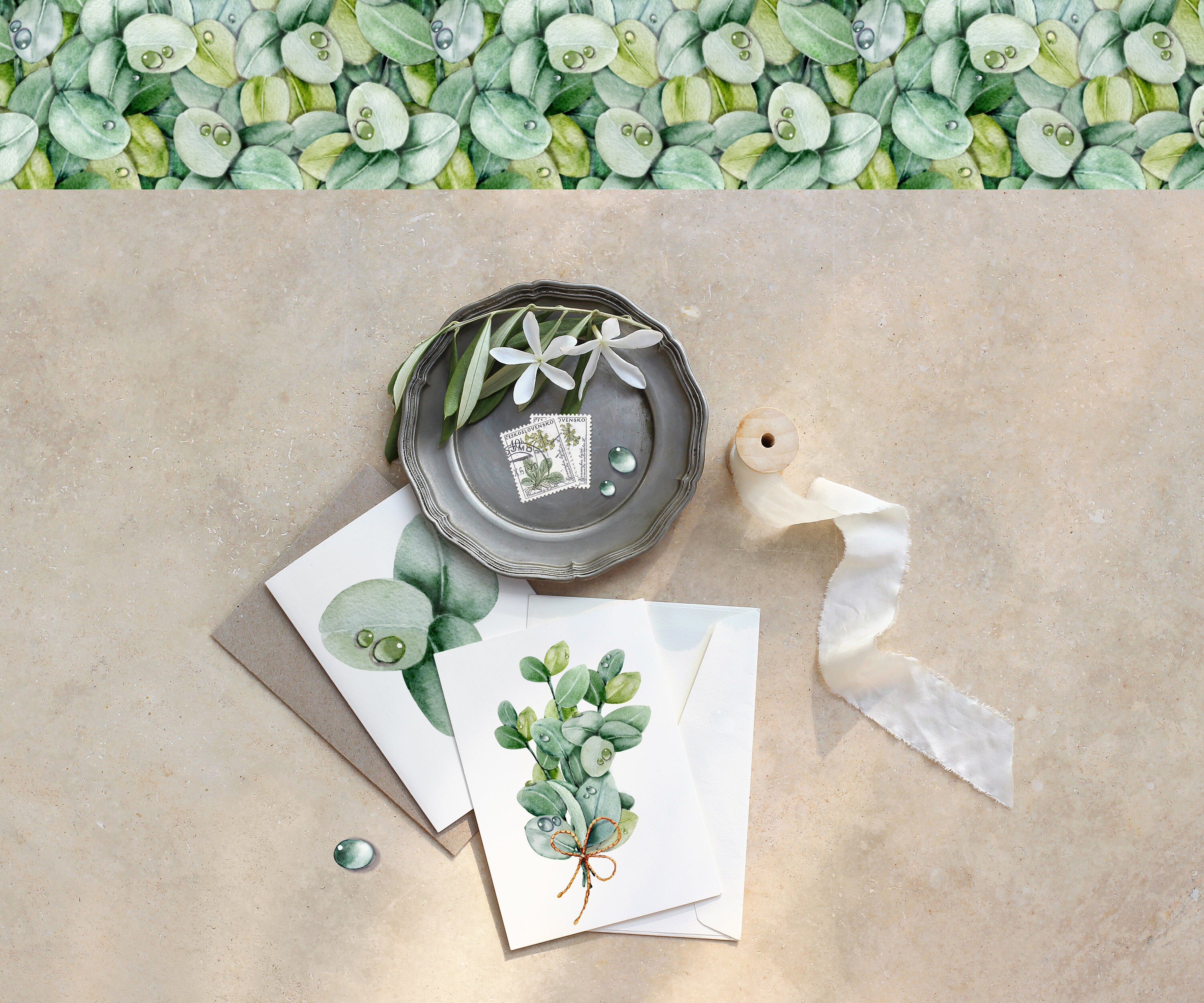 Watercolor Eucalyptus Digital Paper Christmas Greenery | Etsy