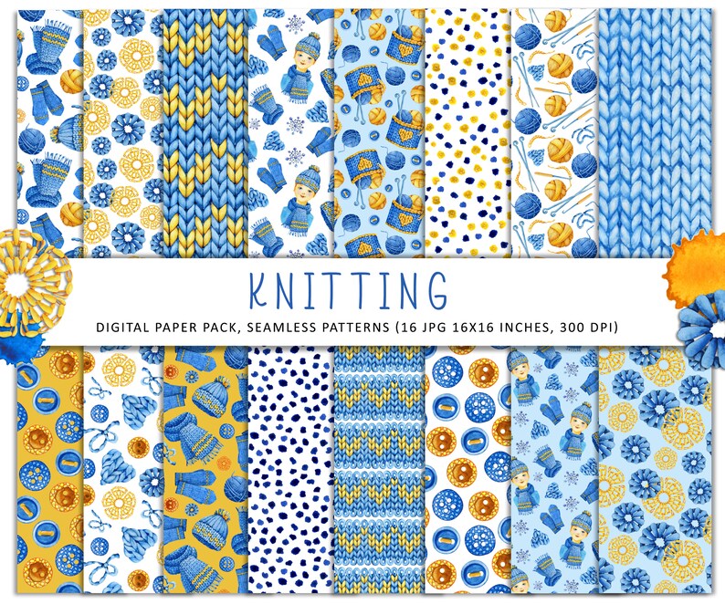 Knitting Digital Paper Watercolor Winter Seamless Patterns | Etsy