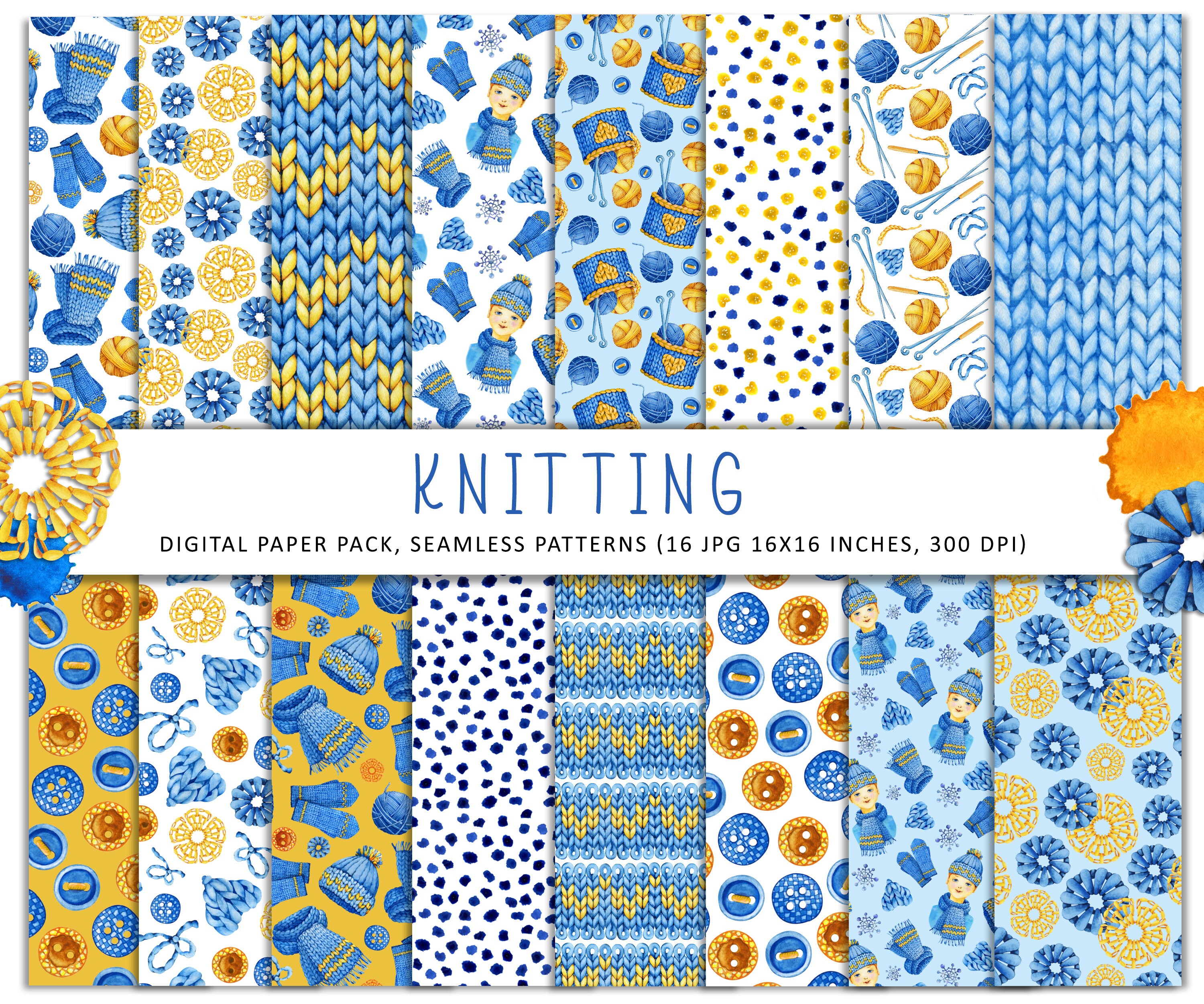 Knitting Digital Paper Watercolor Winter Seamless Patterns | Etsy