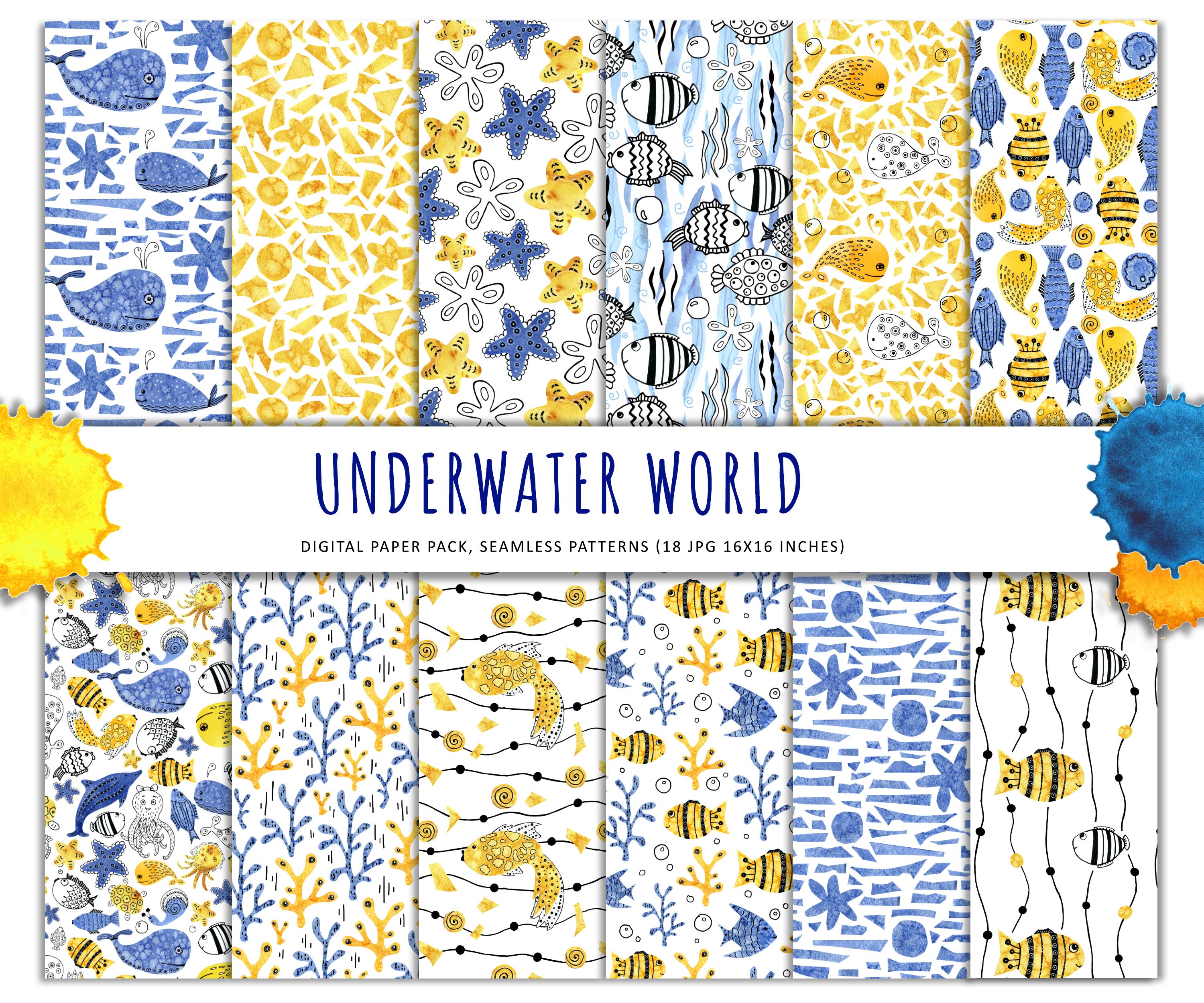 Underwater World Watercolor Clipart. Digital Paper With - Etsy
